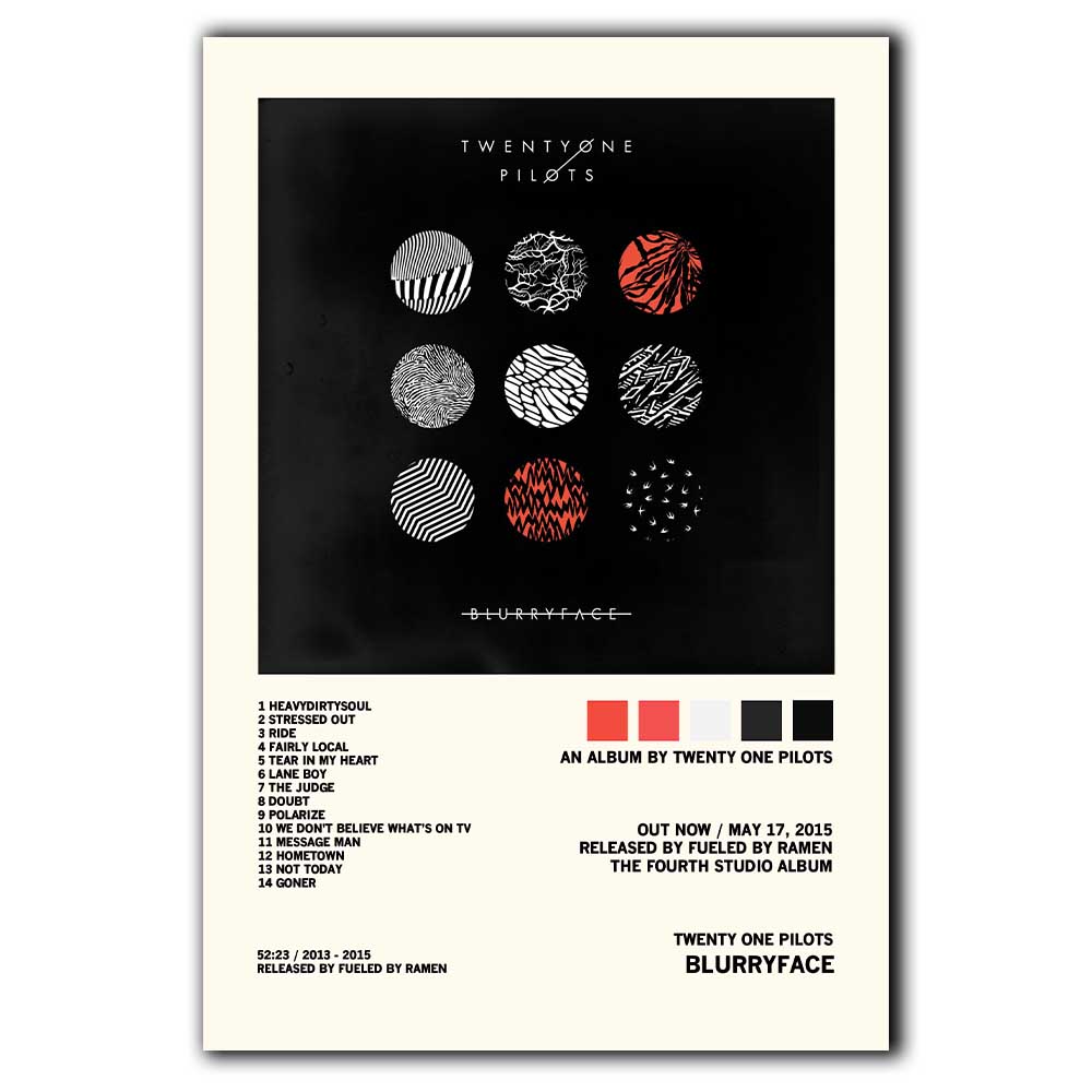 Cuadro 47x32 Musica TrackList Twenty One Pilots